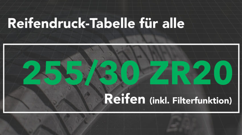 Reifendruck für 255/30 ZR20 Reifen (Tabelle) | Sommer, Winter, Allwetter