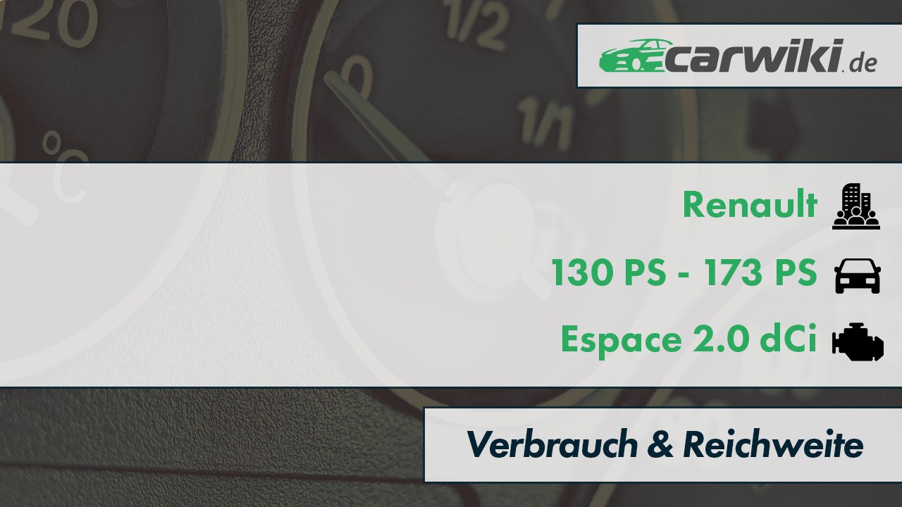 Renault Espace 2.0 dCi Verbrauch & Reichweite | 130 PS - 173 PS | Tabelle
